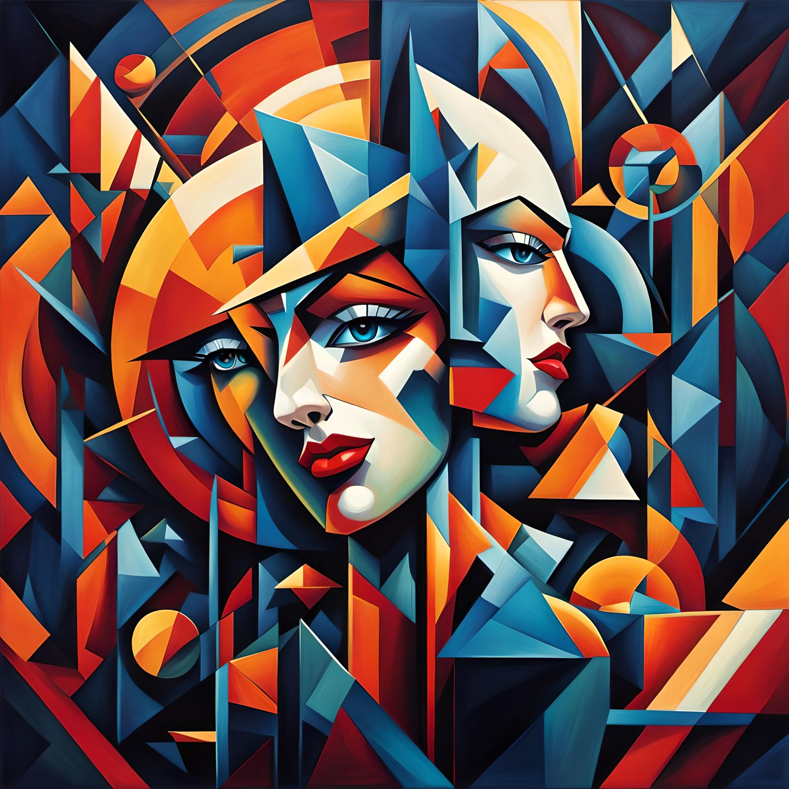 Epic storm love cubist painting, Neo-Cubism, layered overlapping ...
