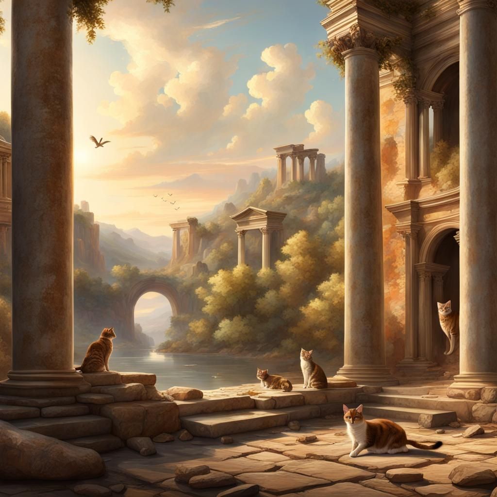 Ancient Roman ruins with cats. - AI Generated Artwork - NightCafe Creator