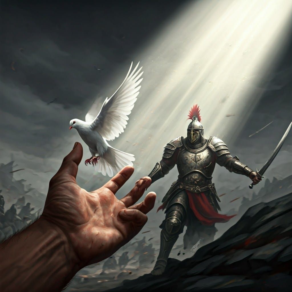 Dove in Peril, Warrior's Quest - AI Art
