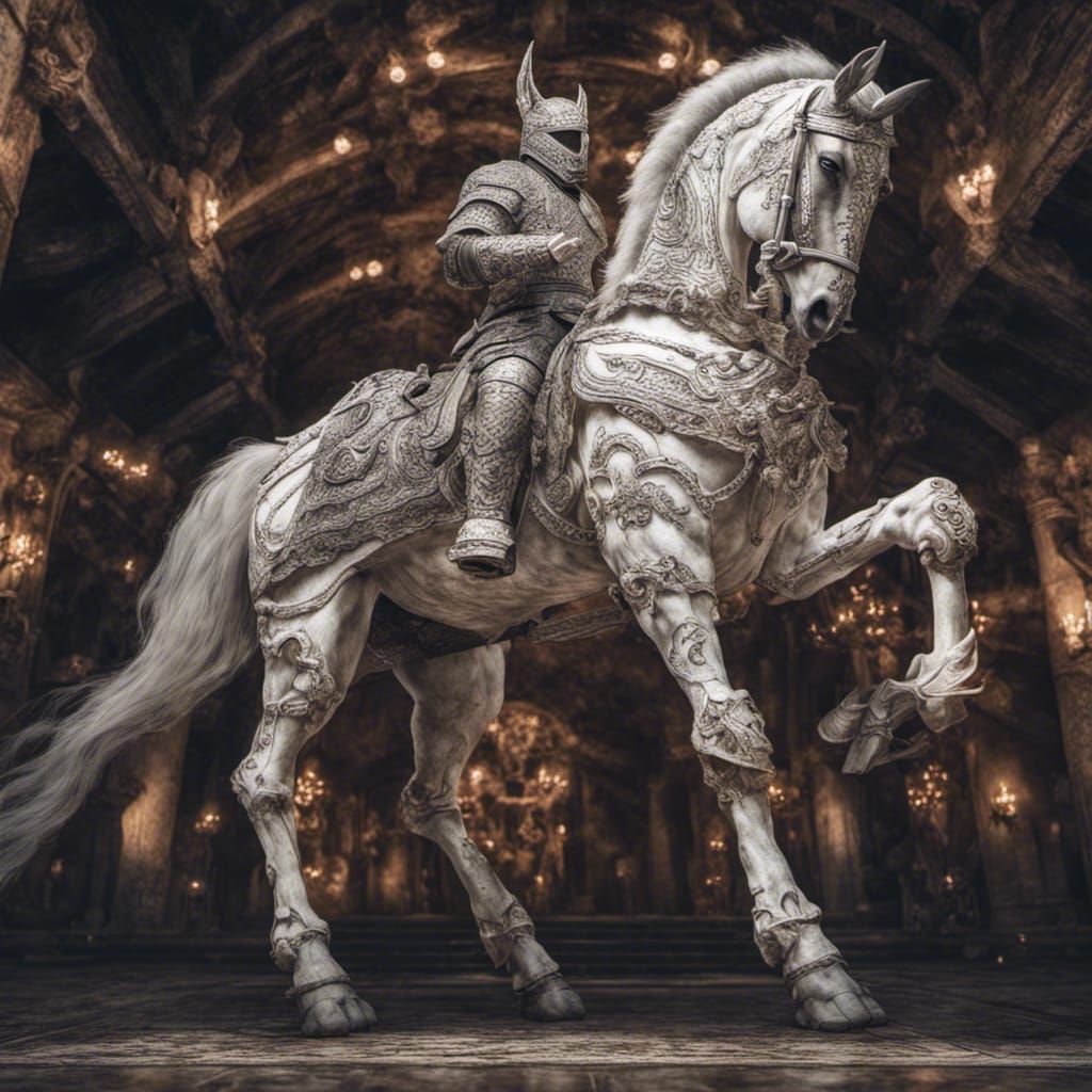 white Celestial Warhorse in plate barding without a rider - AI ...