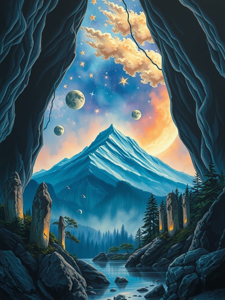 Inverted alternative reality and nature in a hollow shapes behind a ...