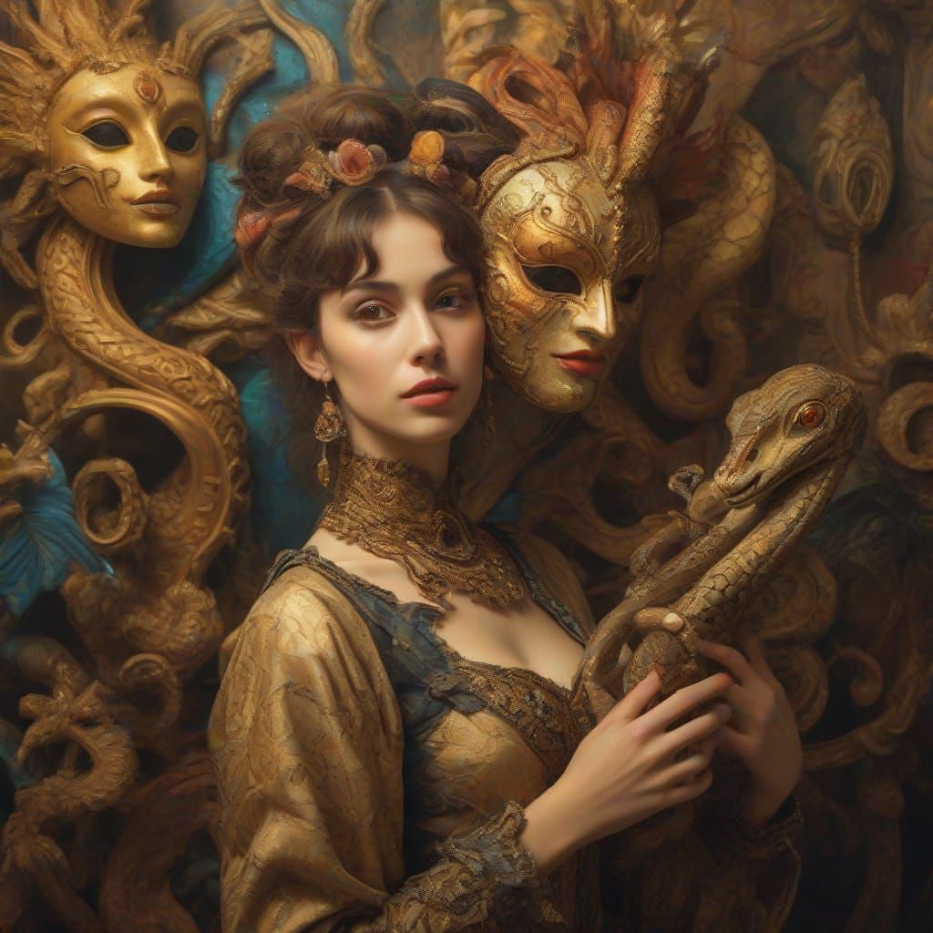 Surrealist Masterpiece: Dreamlike Woman with Snake... - AI Art