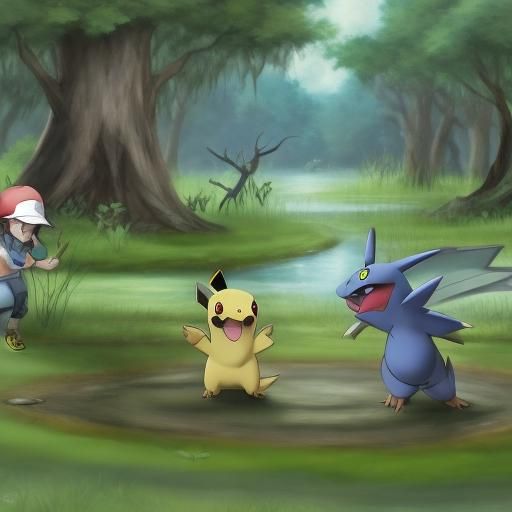 Pokemon battle in the swamp - AI Generated Artwork - NightCafe Creator