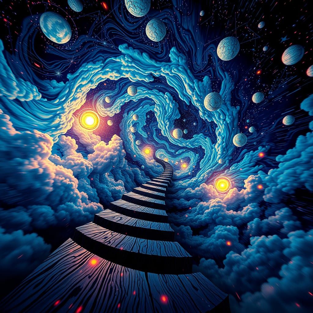 Starry Night Inspired - Dreamlike Celestial Vortex in 3D An...