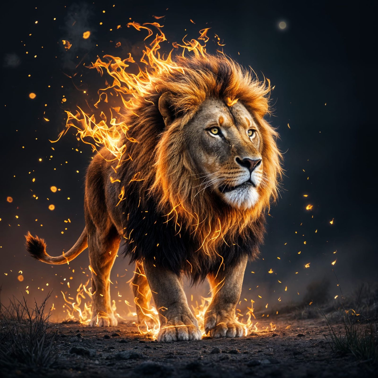 Burning Lion in Flames: A Dangerous Digital Painti... - AI Art
