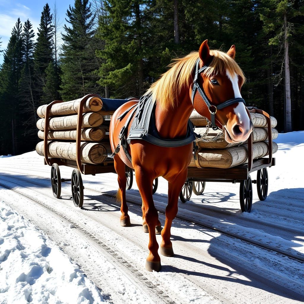 Winter Log Transport Sleigh in Traditional Style - AI Art
