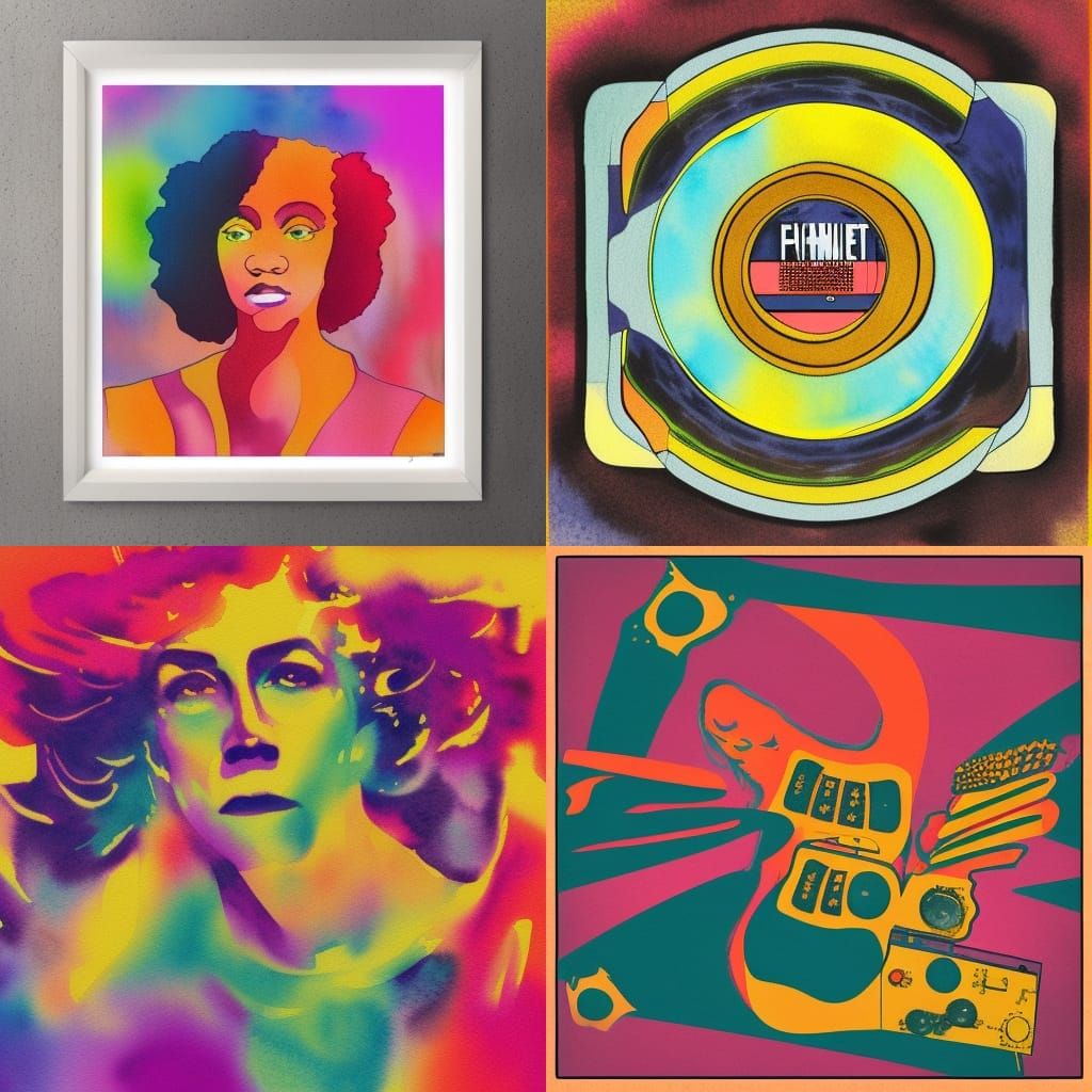 70's inspired funk record cover concept art watercolor radiant retro ...