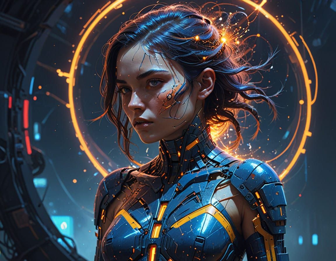 "Misleading Halo" - CyberPunk starkly beautiful woman ((Cyber Punk ...