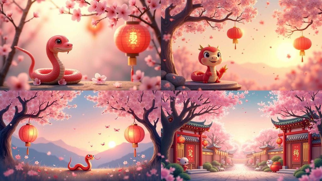 Vibrant Chinese New Year Scene with Friendly Snake... - AI Art