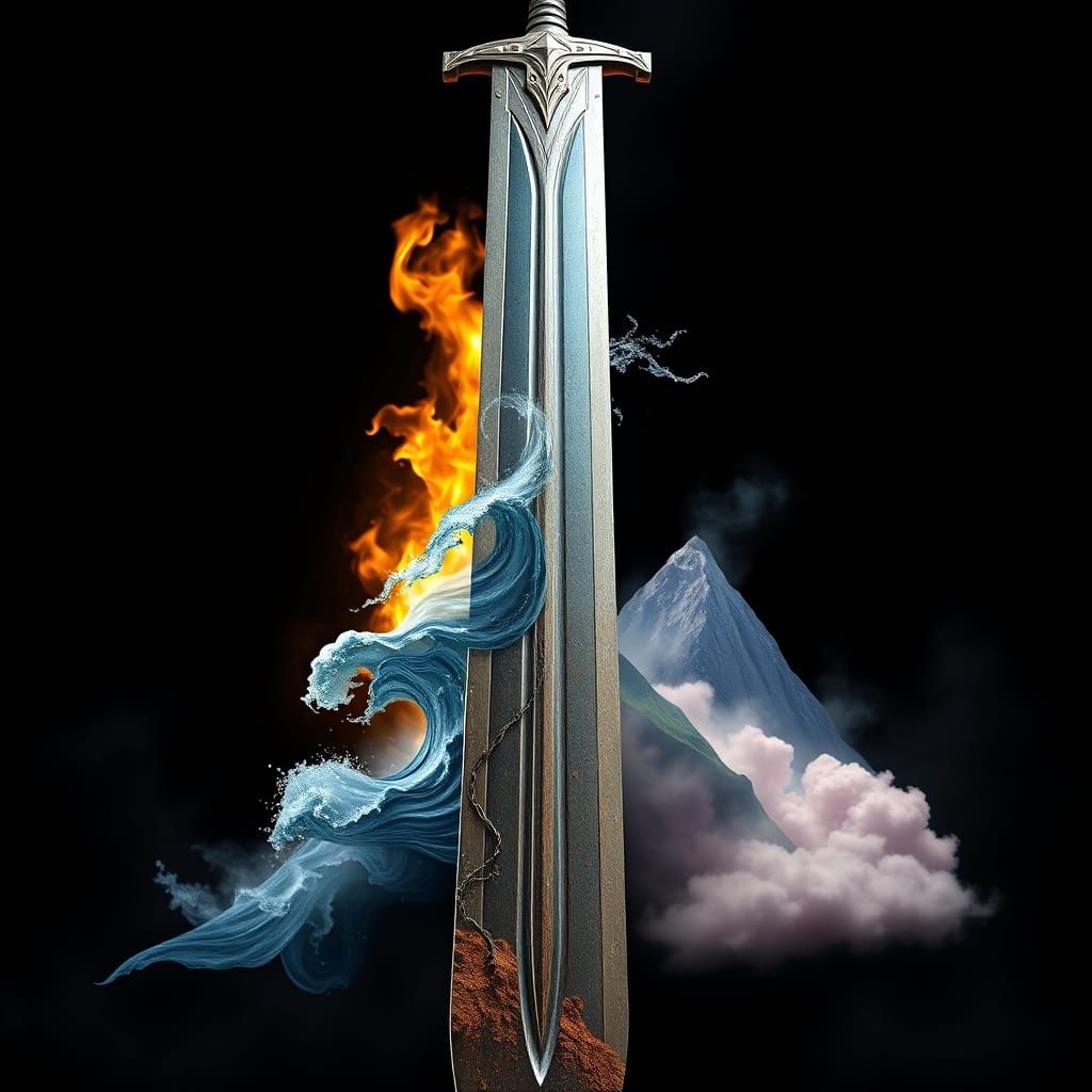 Epic Fantasy Greatsword with Elemental Balance - AI Art