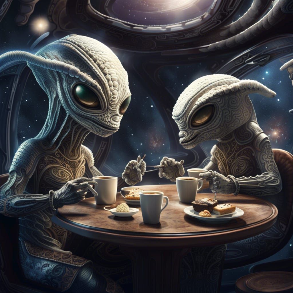 Alien Coffee Shop In Space - AI Generated Artwork - NightCafe Creator