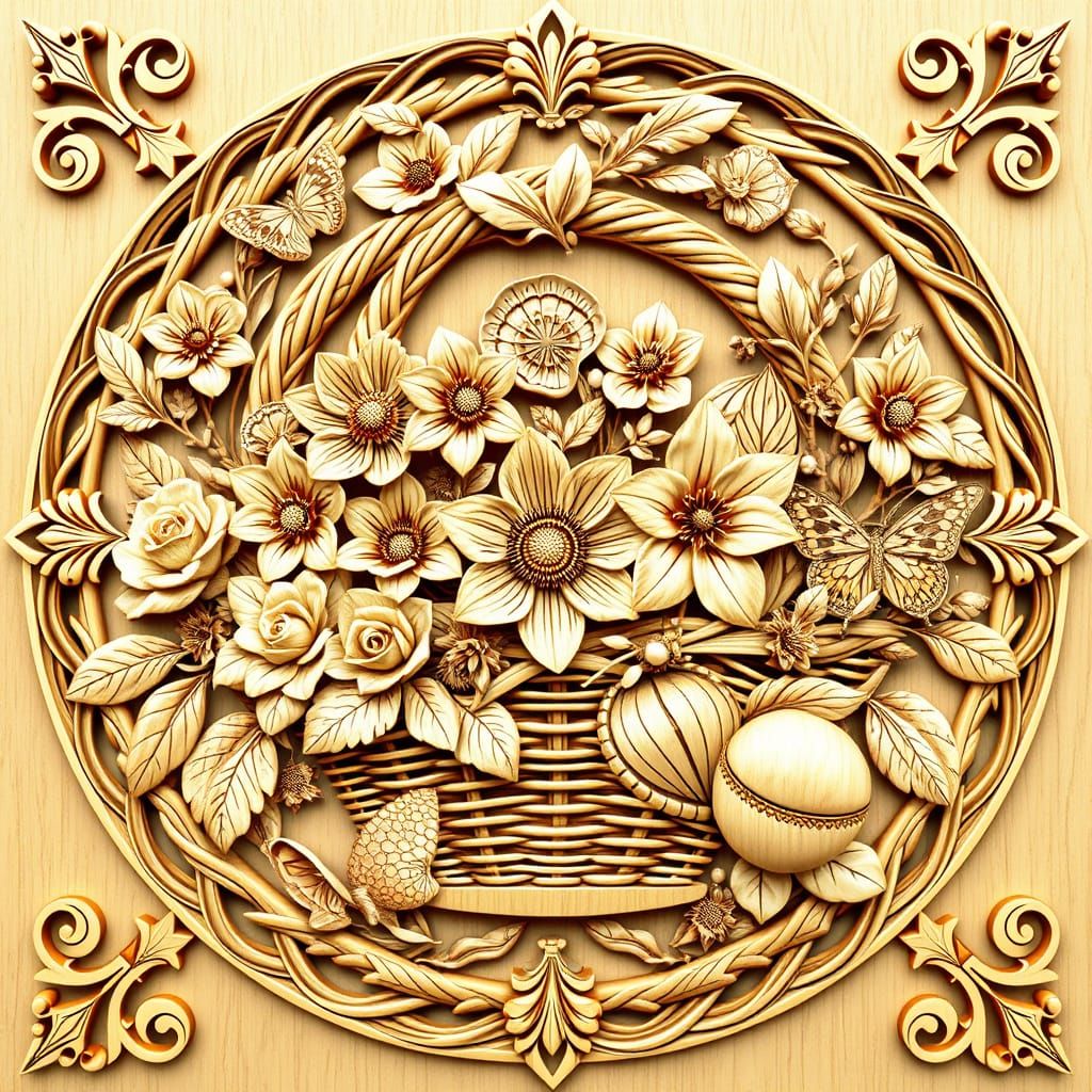 Generate a laser-ready 2D vector file (SVG, AI, DXF) of a Baroque ...