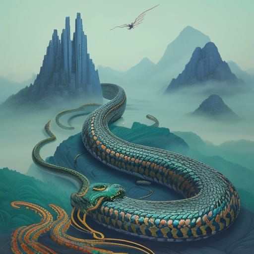 Centipede-like Imugi - Serpent-Like Imugi Rises from Misty M...