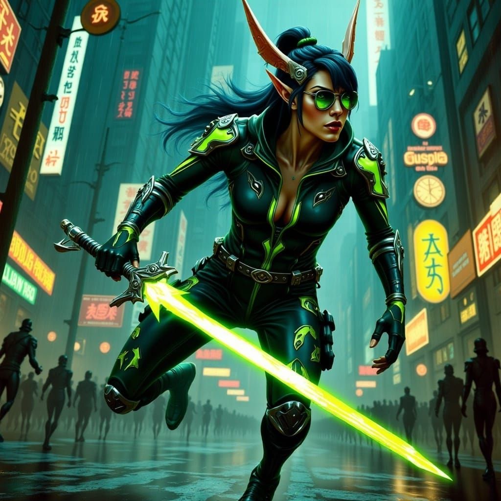 Cyberpunk elf mercenary - Cyberpunk Elf Mercenary in High-Sp...