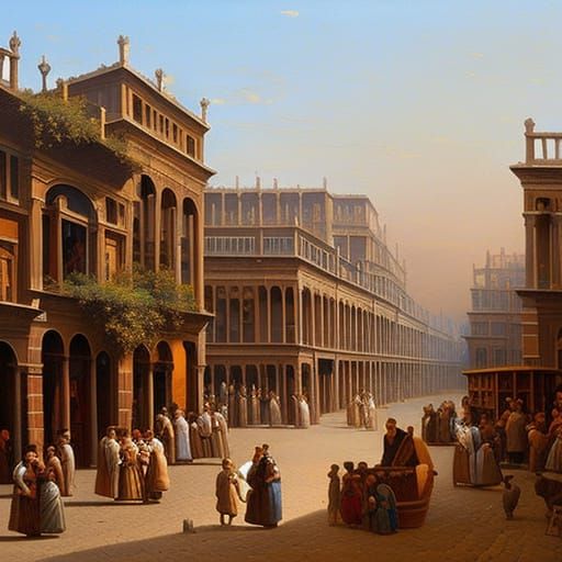 a renaissance city with geometric streets paved with brick, large ...