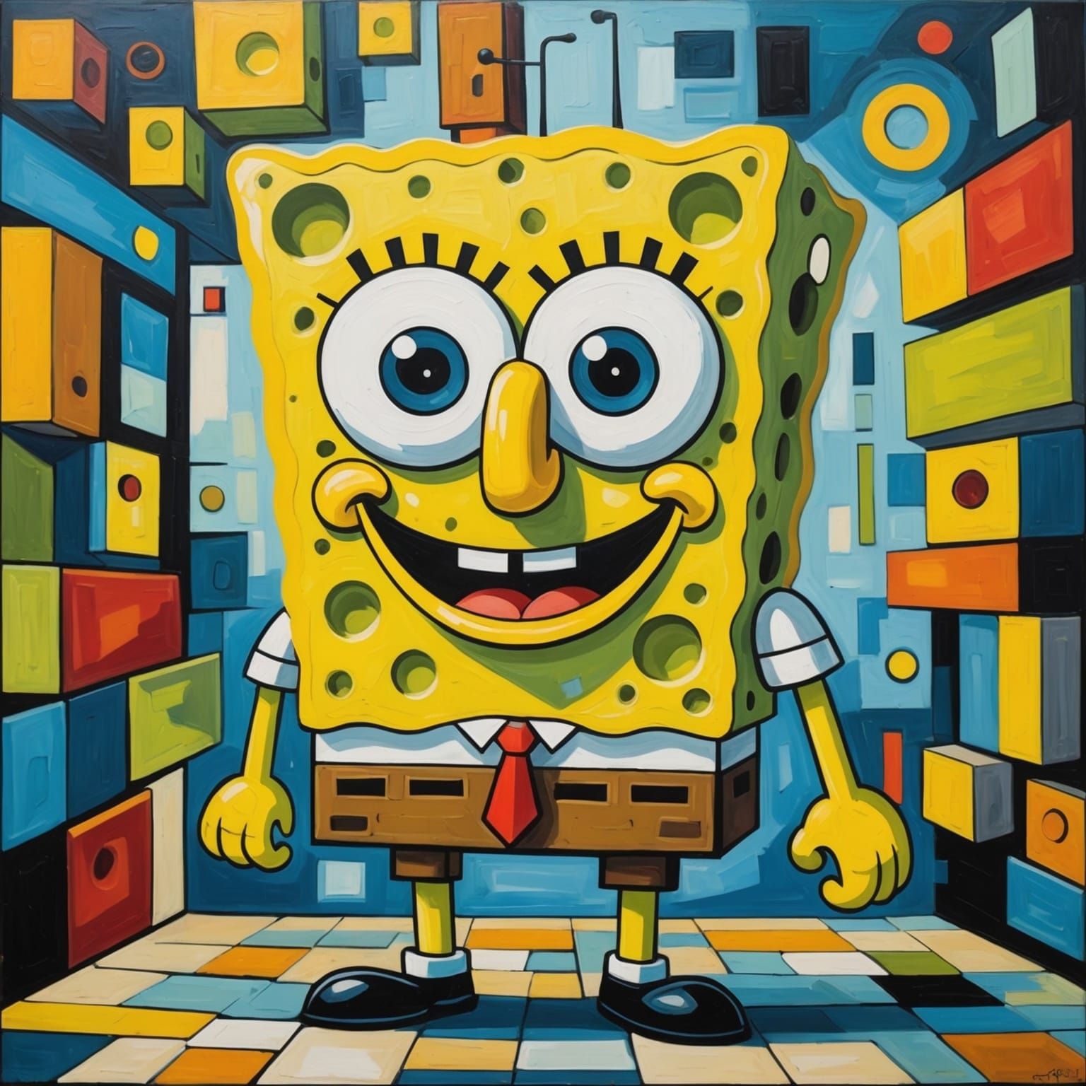 Cubist style painting of a SpongeBob - AI Generated Artwork - NightCafe ...