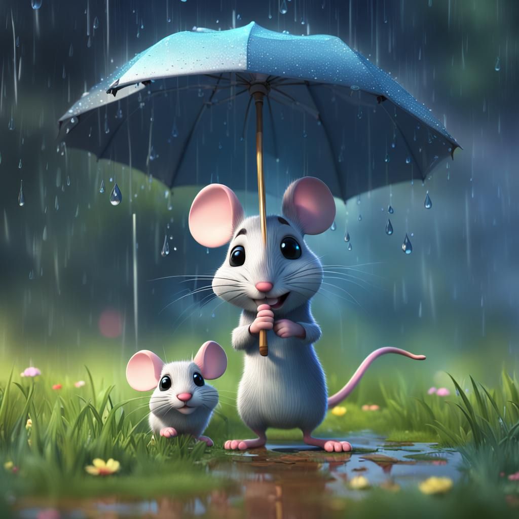 Very cute mice in the rain. - AI Generated Artwork - NightCafe Creator