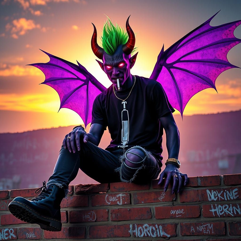 Purple Fetty Demon - Grunge Punk Demon in Sunset Haze