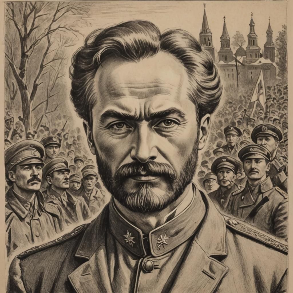 Russian man, Lenine Triumphant, Bolshevik revolution, crayon drawing ...