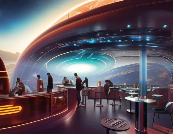 Coffee Shop in Space - AI Generated Artwork - NightCafe Creator