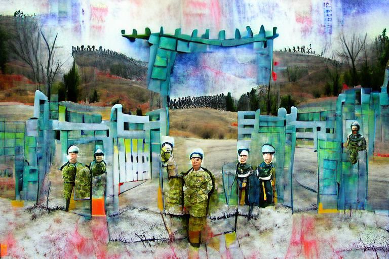 38th Parallel Soldiers guard the gate mixed media - AI Generated ...