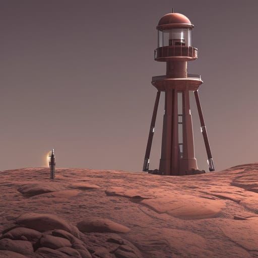 Lighthouse on mars intricate mech details, ground level shot, 8K ...