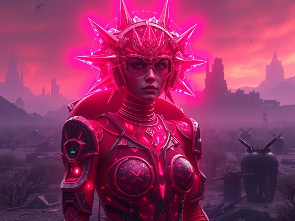 Leader Queen in Apocalyptic Wilderness, 3D Render - AI Art