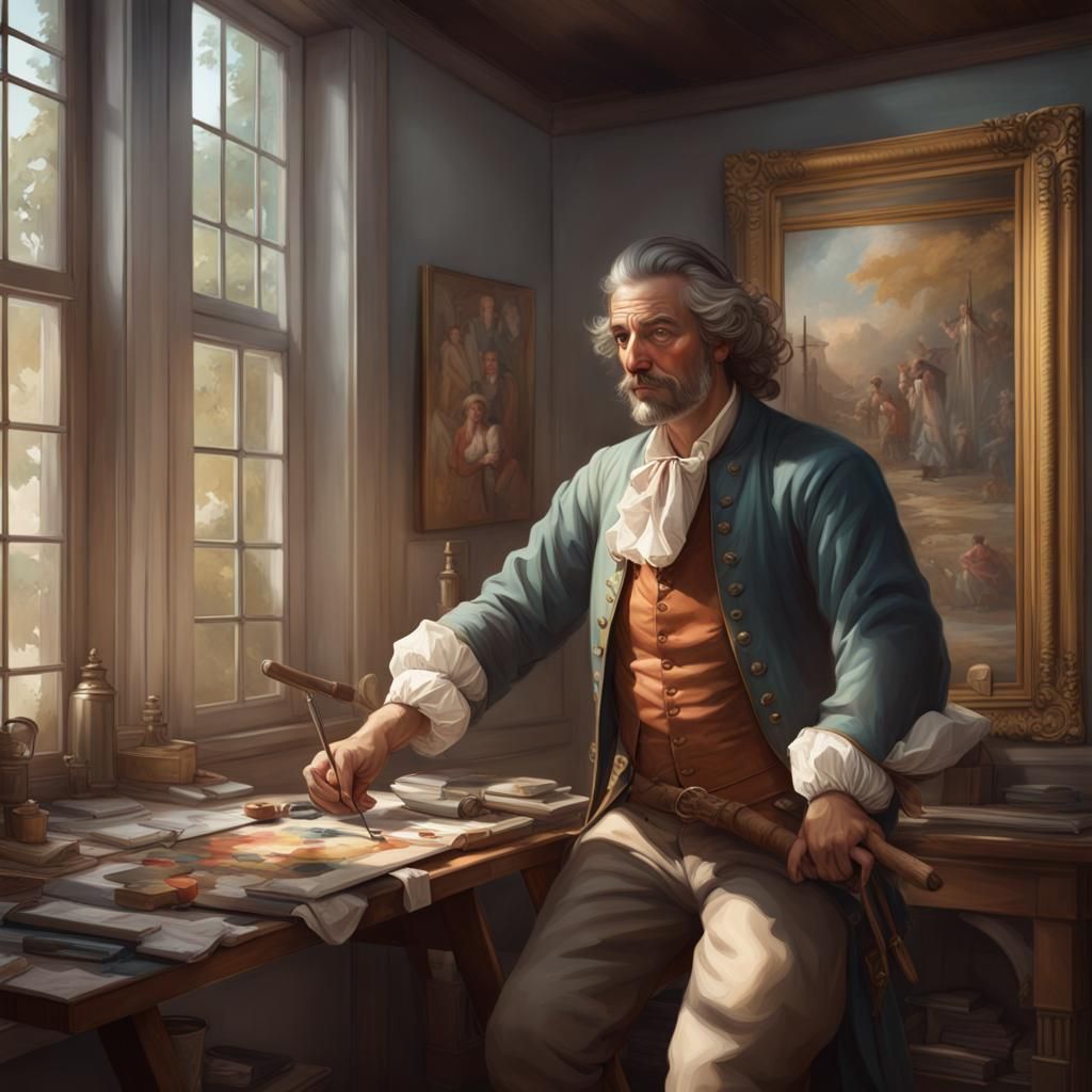 Colonial man a "painter" painting a house circa 1700's - AI Generated ...
