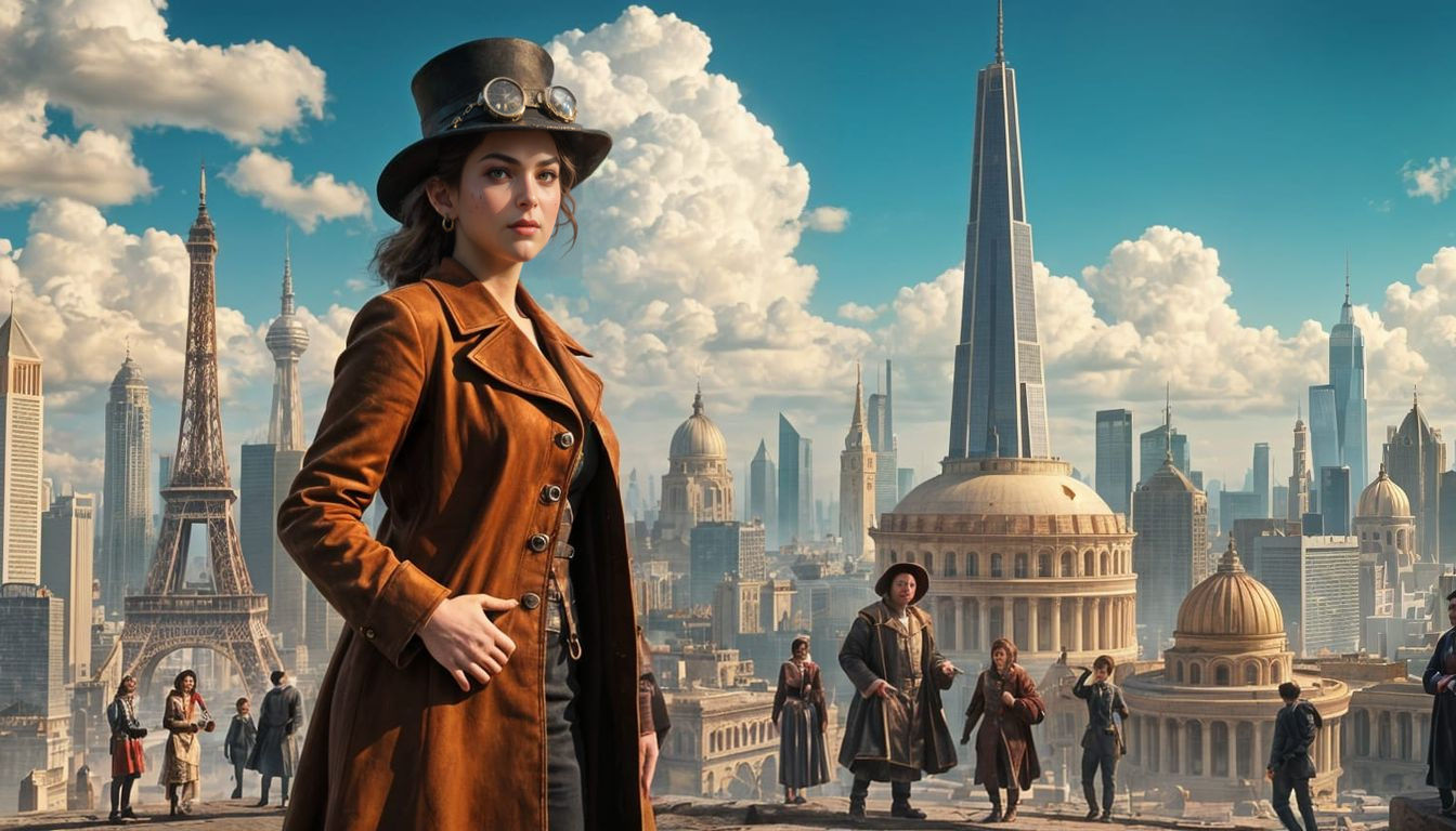 Era-Defying Time Traveler in Vibrant Metropolis - AI Art