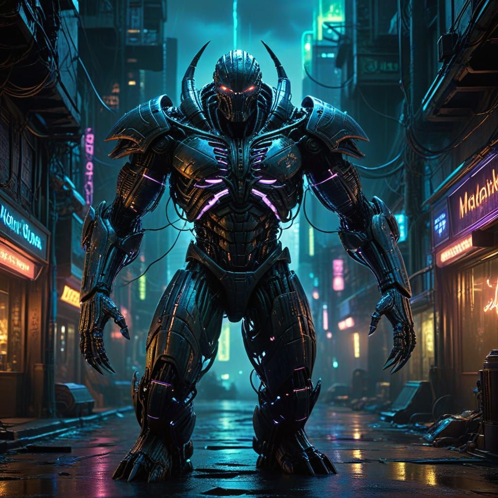 "A towering humanoid - Cyberpunk Neon Behemoth in Luminous ...