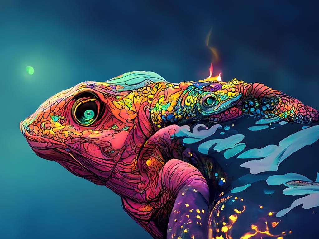 Beautiful epic blacklight chameleon night fire, detailed bold ...