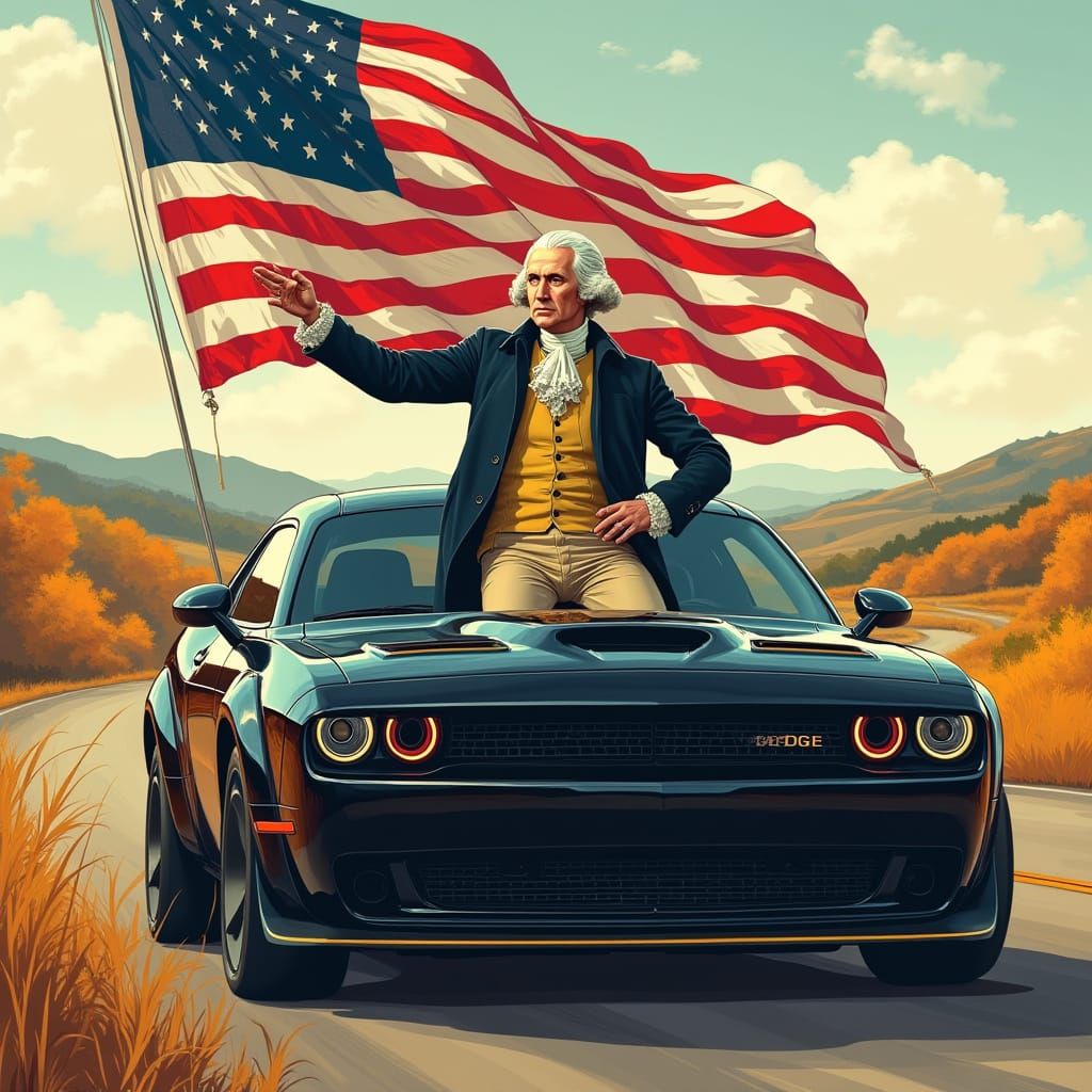 George Washington Cruises in a Futuristic Hellcat - AI Art