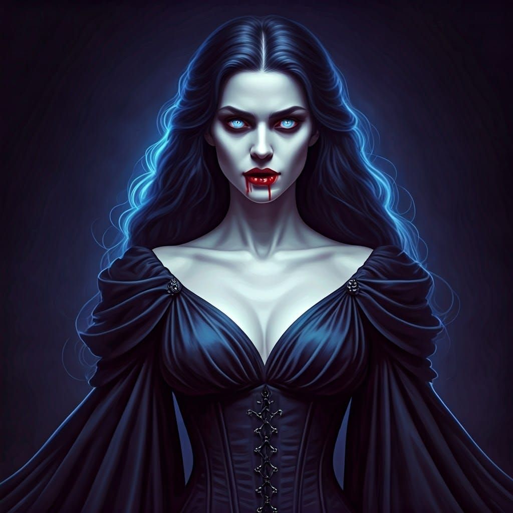 Ethereal Vampire Portrait in Dark, Moody Style - AI Art