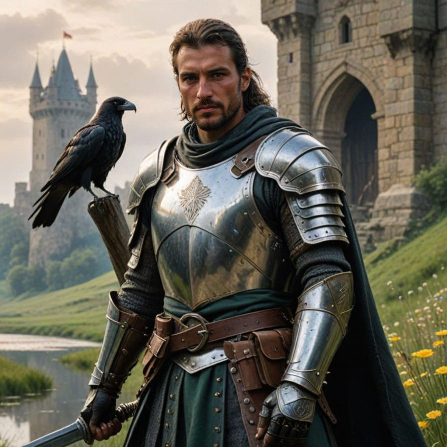 Sir Arnold with his raven.. - Sir Arnold with his raven..