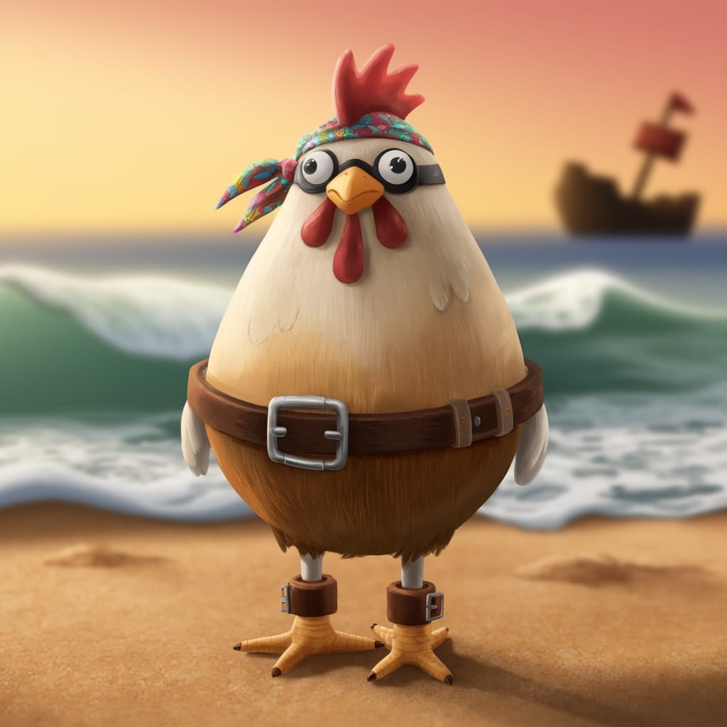 Pirate Chicken Stands Tall with Egg Prosthetic - AI Art