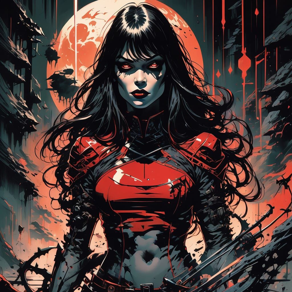 Gritty Vampirella Comic Book Cover Art in Simon Bi... - AI Art