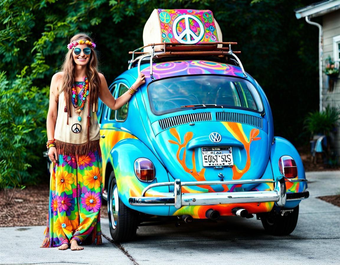A Hippie and their VW Bug - AI Generated Artwork - NightCafe Creator