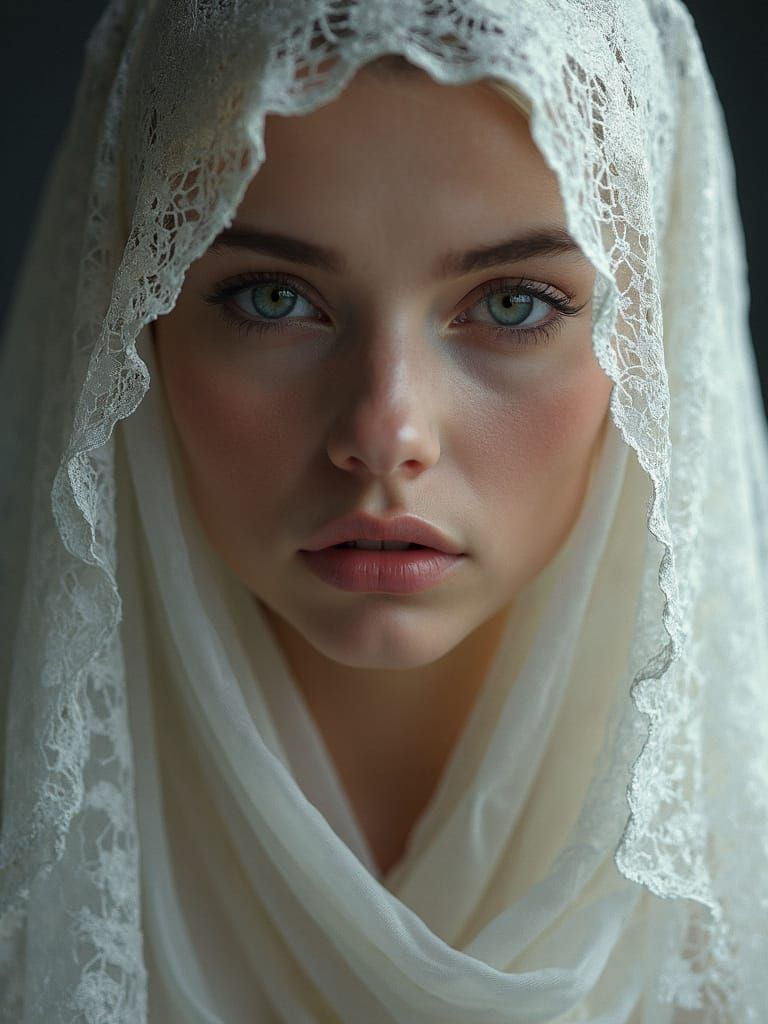 Veiled Lady - Veiled Lady Portrait in Digital Painting Style