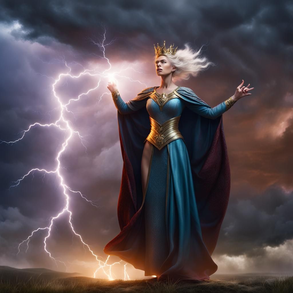 The Queen of Lightning and Thunder. She holds lightning in her hands ...