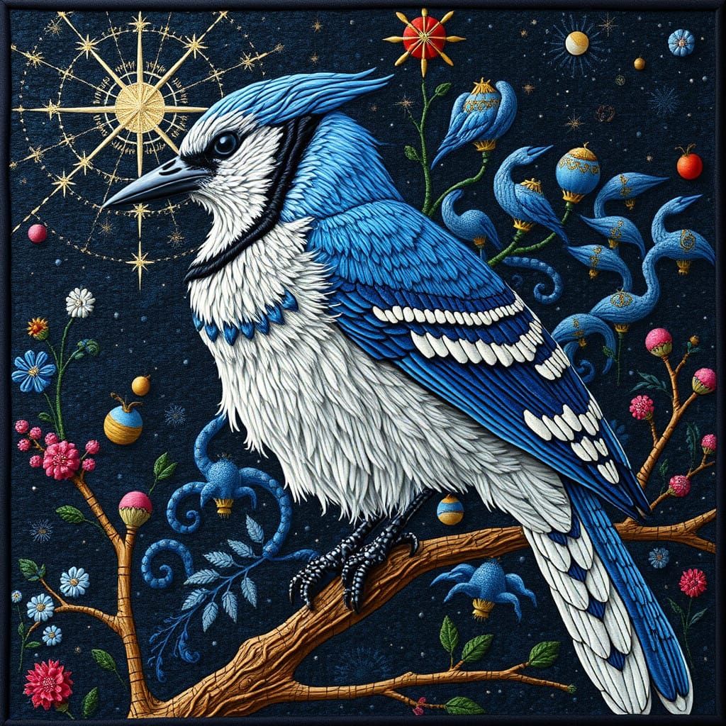 Woven Tapestry Surrealism Stellar Blue Jay Deep Colors Intricate ...