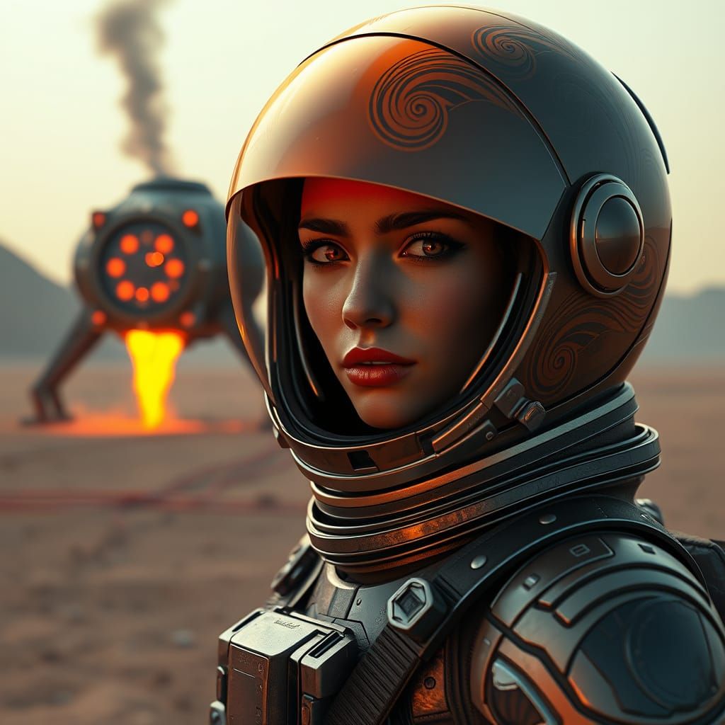Spaceship woman landing on Mars - Cyberpunk Woman Lands on M...