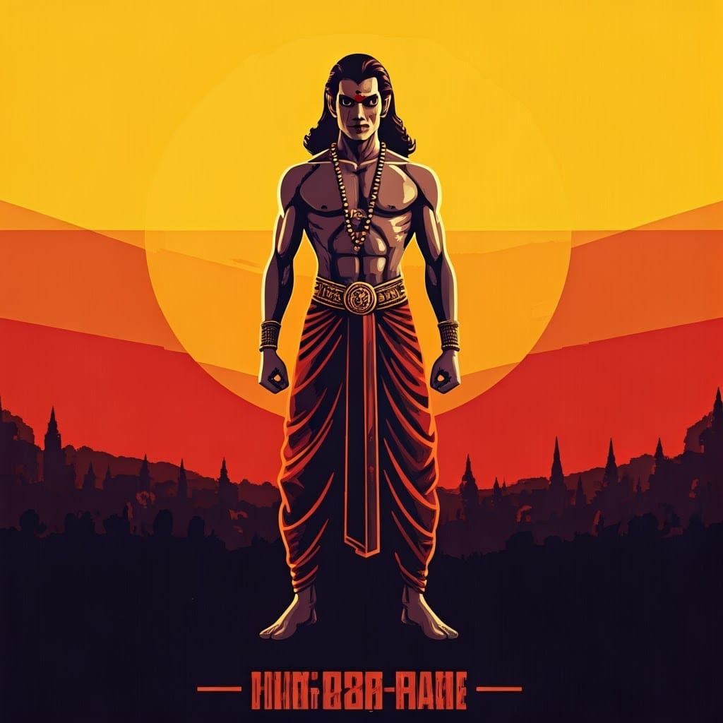 Hindu Vampire Heroism in Vibrant Red and Yellow - AI Art