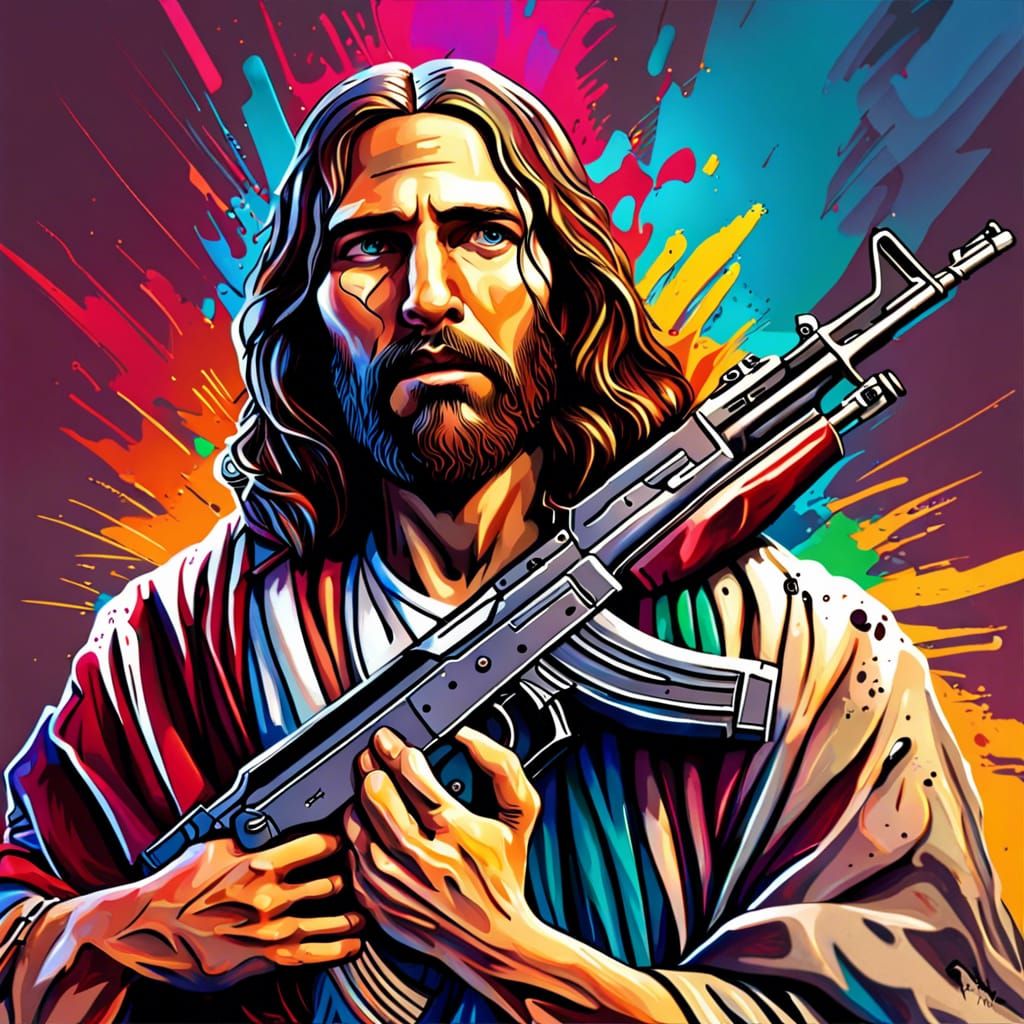 Jesus Christ holding an AK-47 - AI Generated Artwork - NightCafe Creator