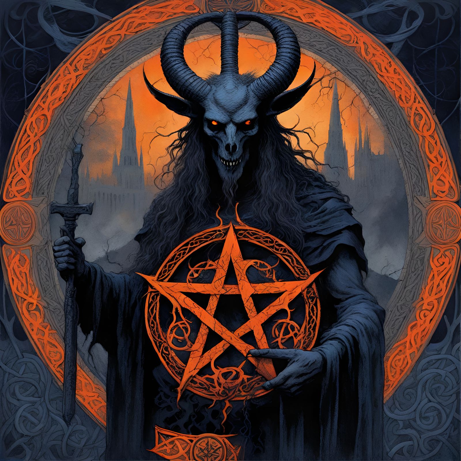 Baphomet satan empire,pentagram,in hell,on the edge of the image dark ...