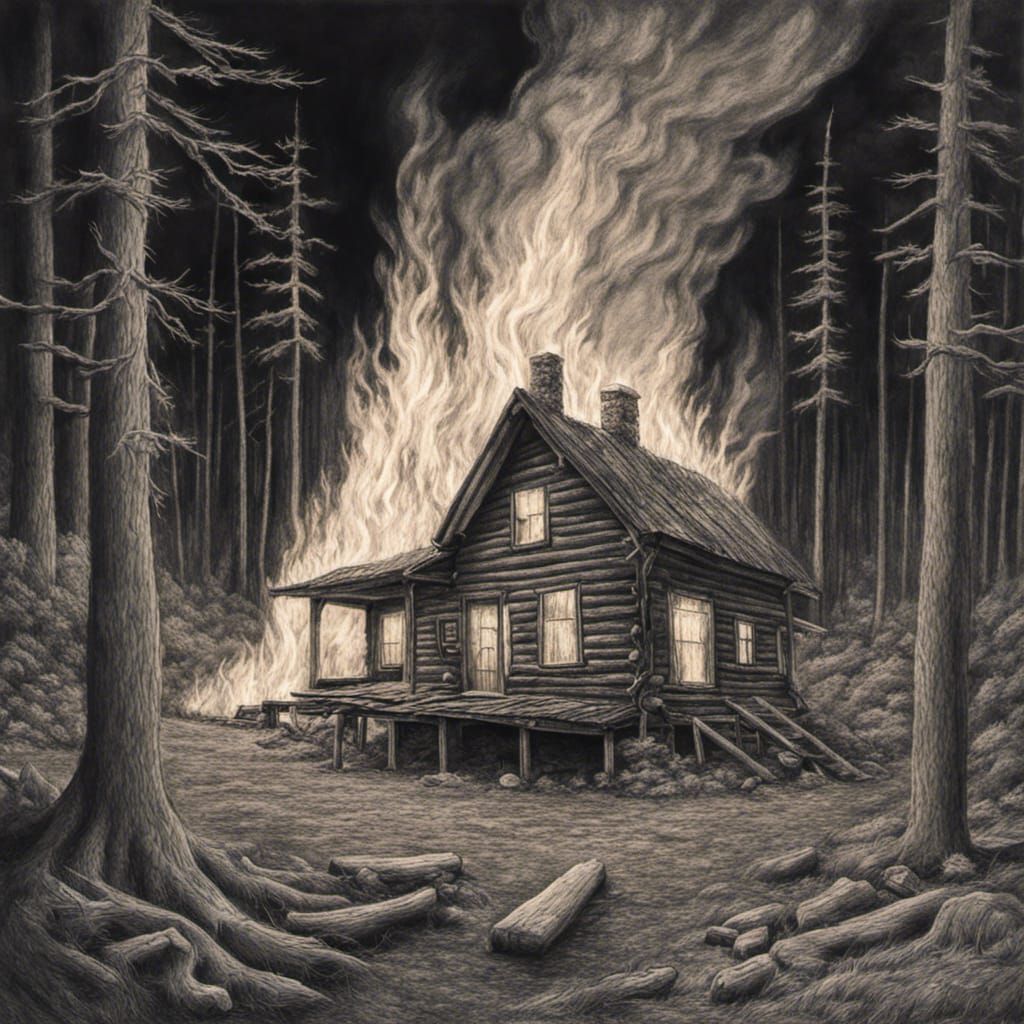 Cabin on fire in the woods - AI Generated Artwork - NightCafe Creator