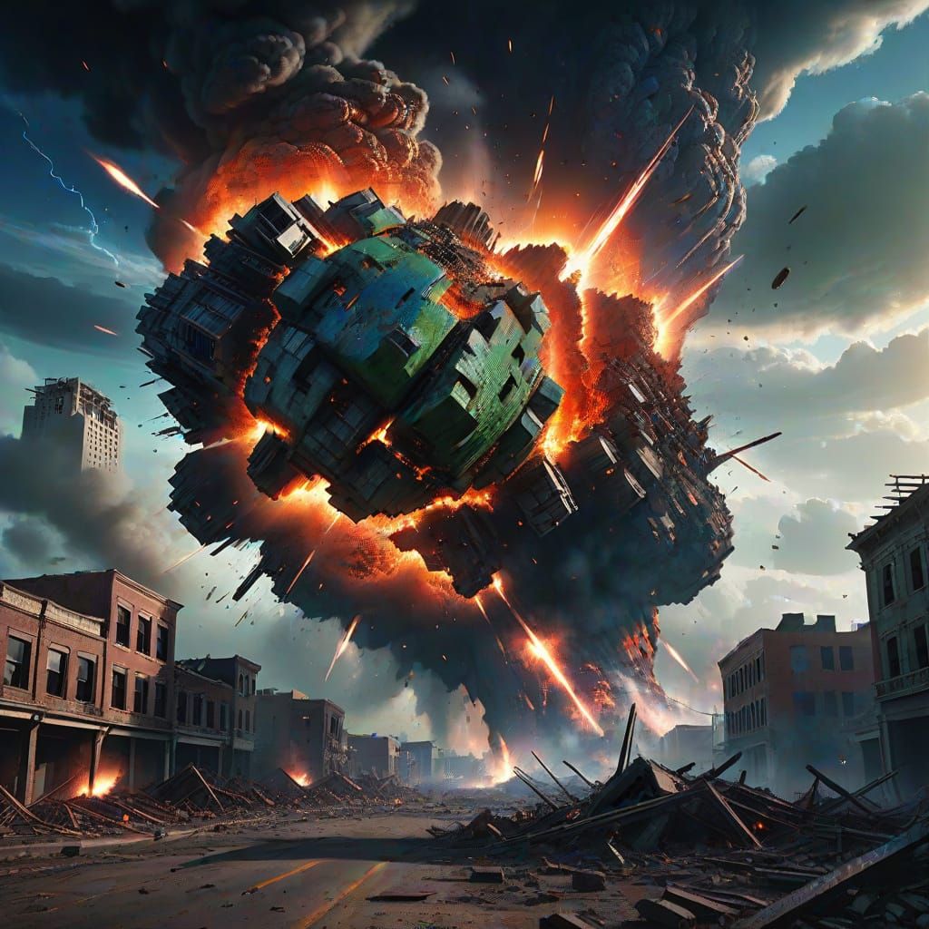 Apocalyptic Meteor Descends Upon a Devastated Eart... - AI Art