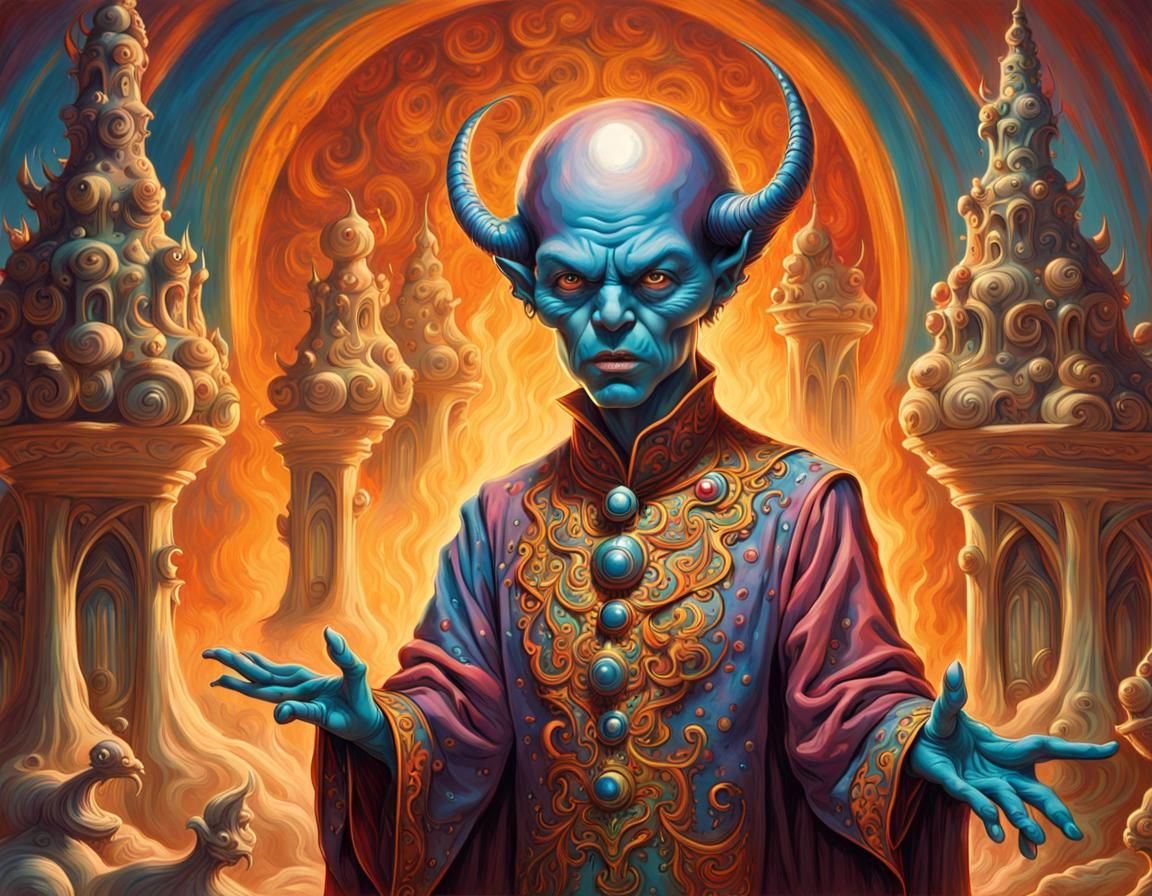 In the style of Boris Vallejo, head and shoulders of bulbous-headed ...