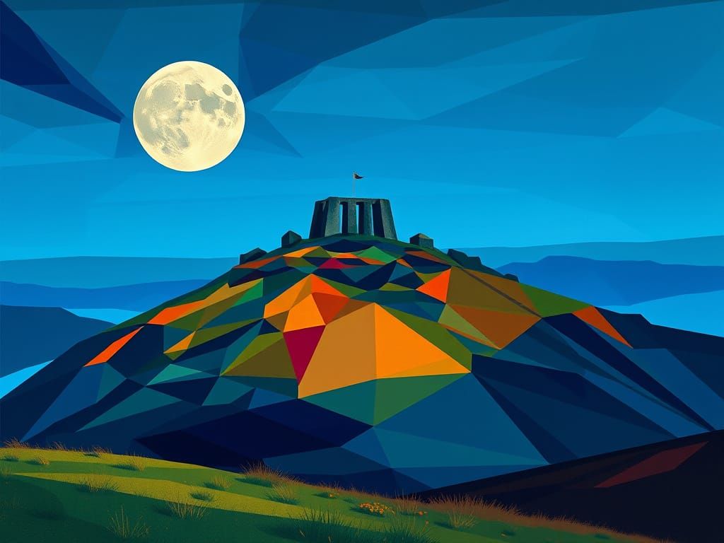 Sunset, Full moon, Shades of blue - Dartmoor Tor Landscape u...