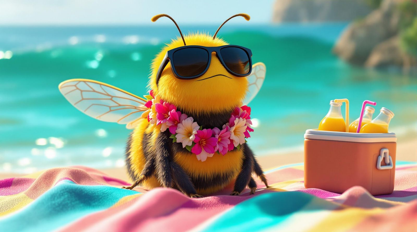 Bee cool, man. Bee cool. - CGI Bumble Bee in Beachside Relax...