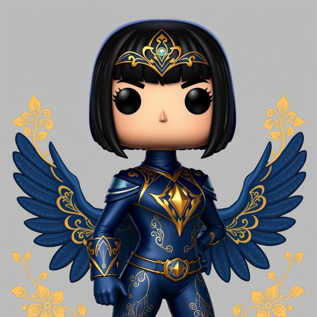 Funko Pop with black bob with bangs of a Power ranger with an indigo ...